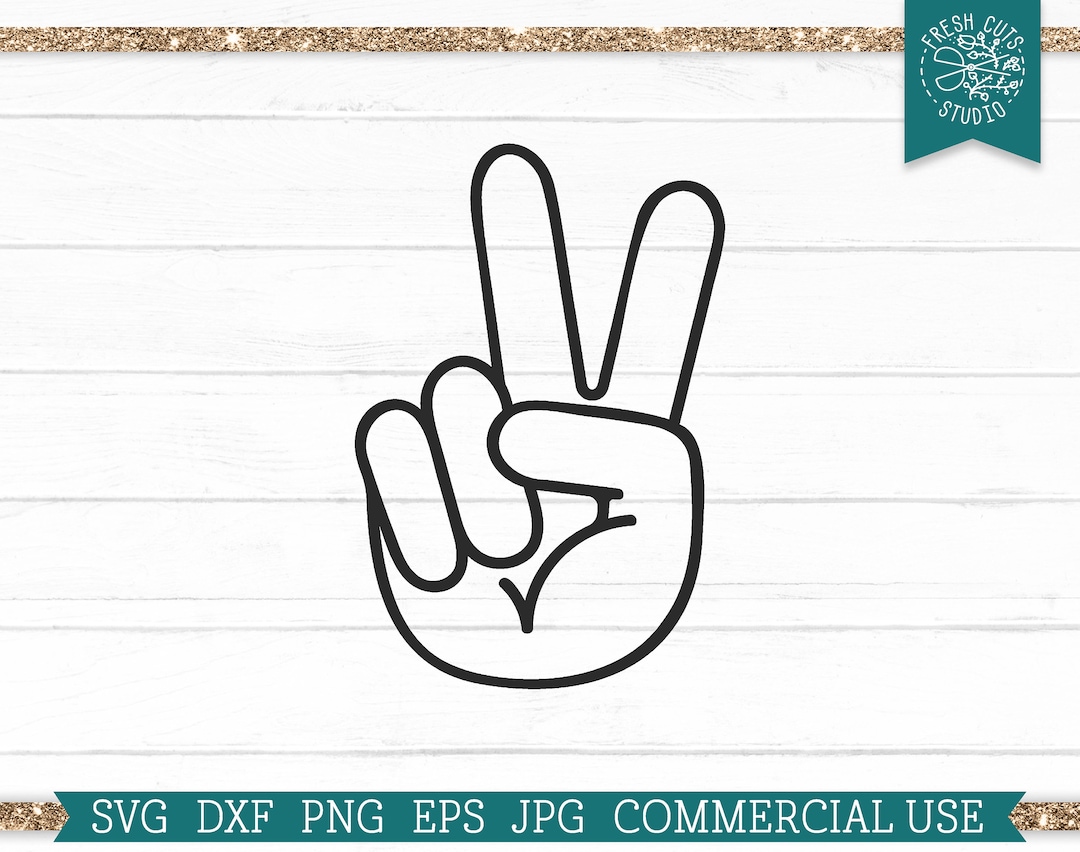 Hand Peace Sign SVG Cut File for Cricut, Silhouette, Line Drawing Peace ...