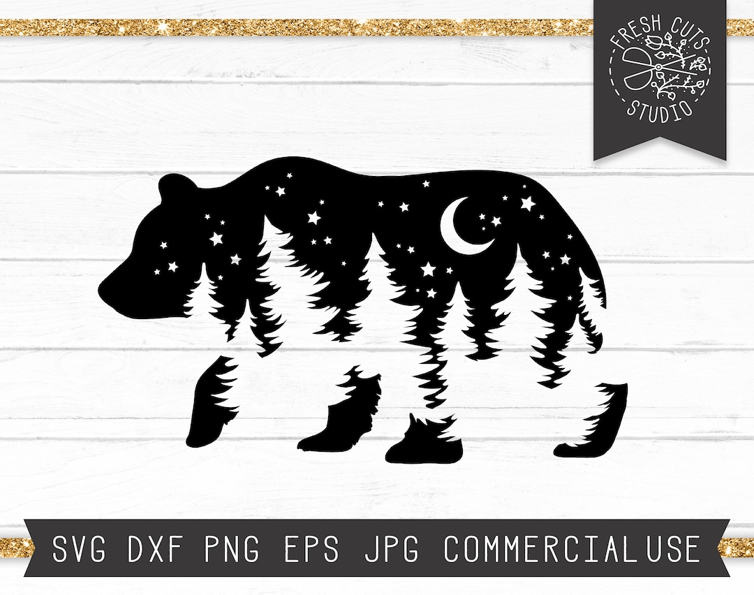 Bear SVG File, Bear Silhouette Svg, Bear Woods Svg, Pine Trees Svg ...