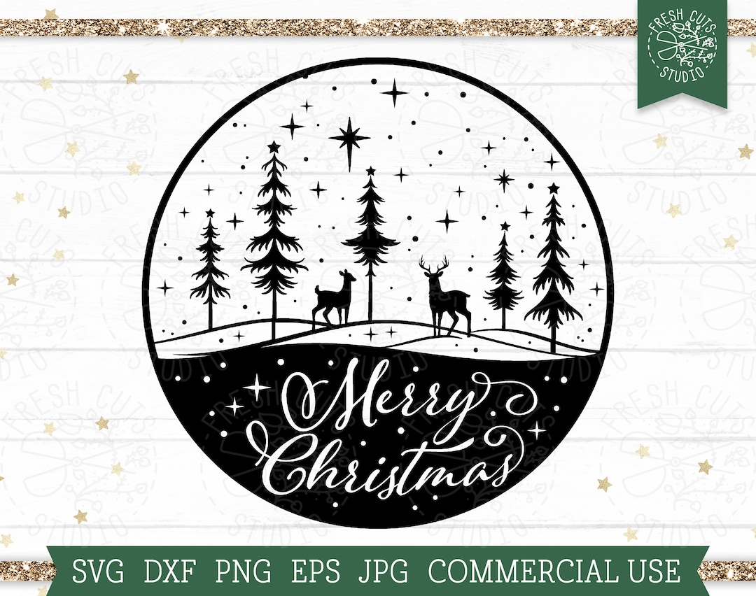 Merry Christmas SVG Snowy Deer Winter Scene Cut File for Cricut ...