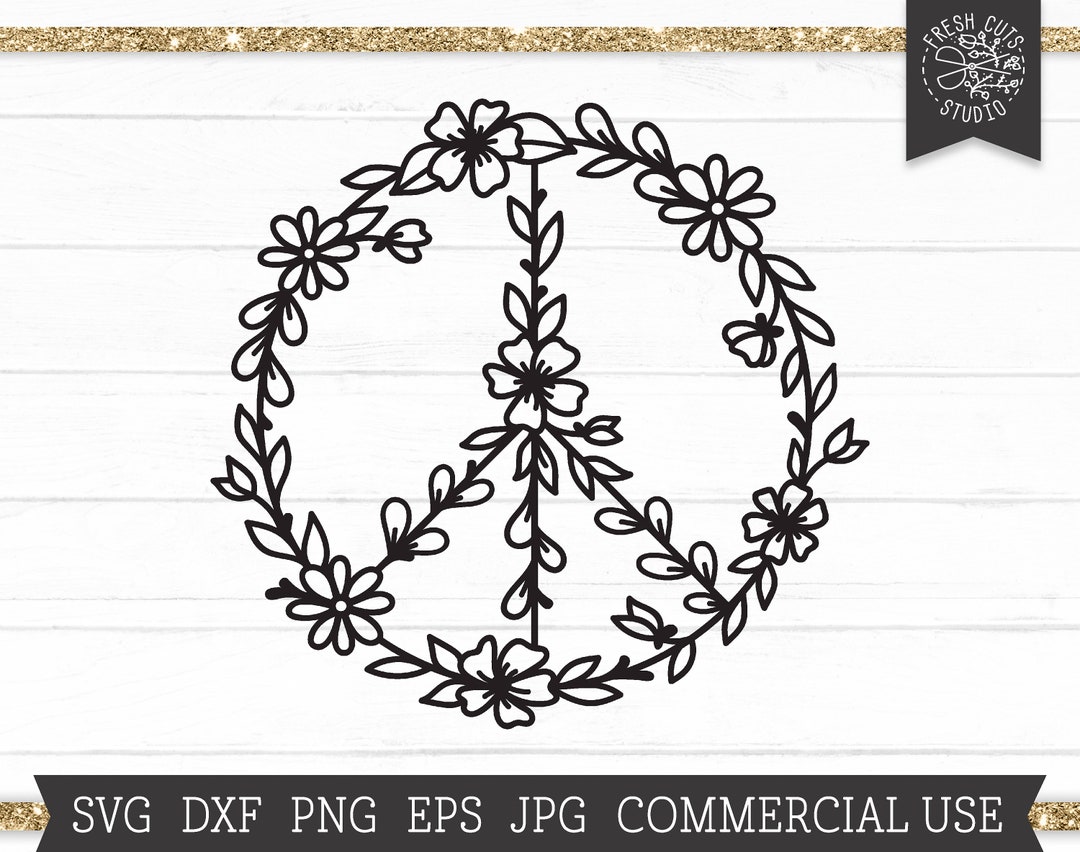Floral Peace Sign SVG, Hippie Boho Wildflower Cut File for Cricut and ...