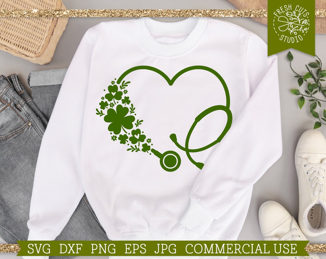 Clover Shamrock Heart Stethoscope SVG for Nurses Doctor St Patricks Day ...