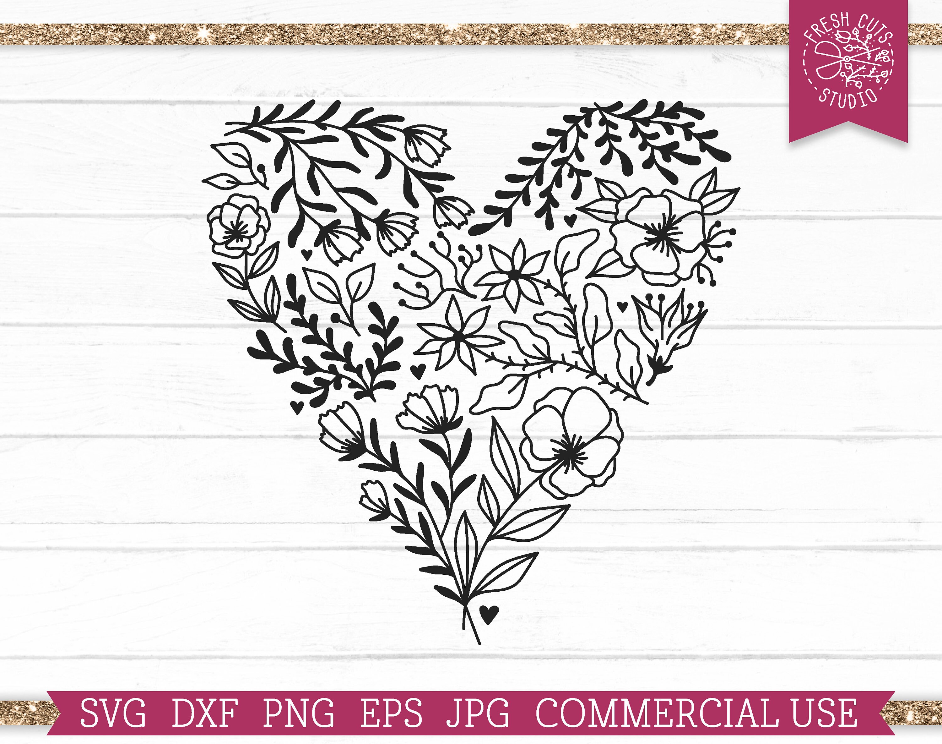 Flower Heart SVG Cut File for Cricut Silhouette, Floral Valentine Heart ...