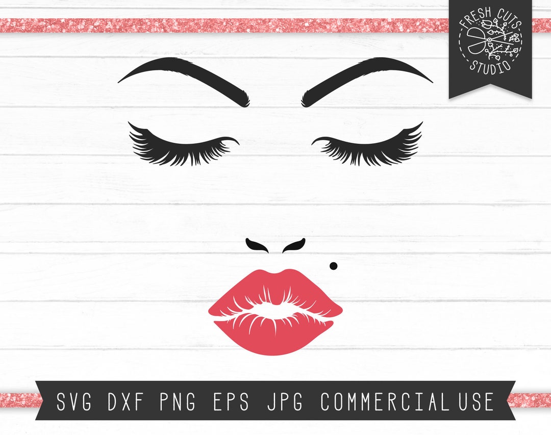 Makeup SVG Face Cut File, Red Lipstick Svg, Eyelashes Svg, Lashes and ...