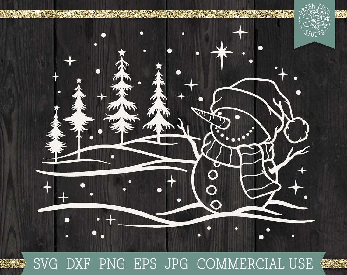 Snowman Scene SVG Christmas Cheer Cut File, Snowy Winter Scene Svg ...