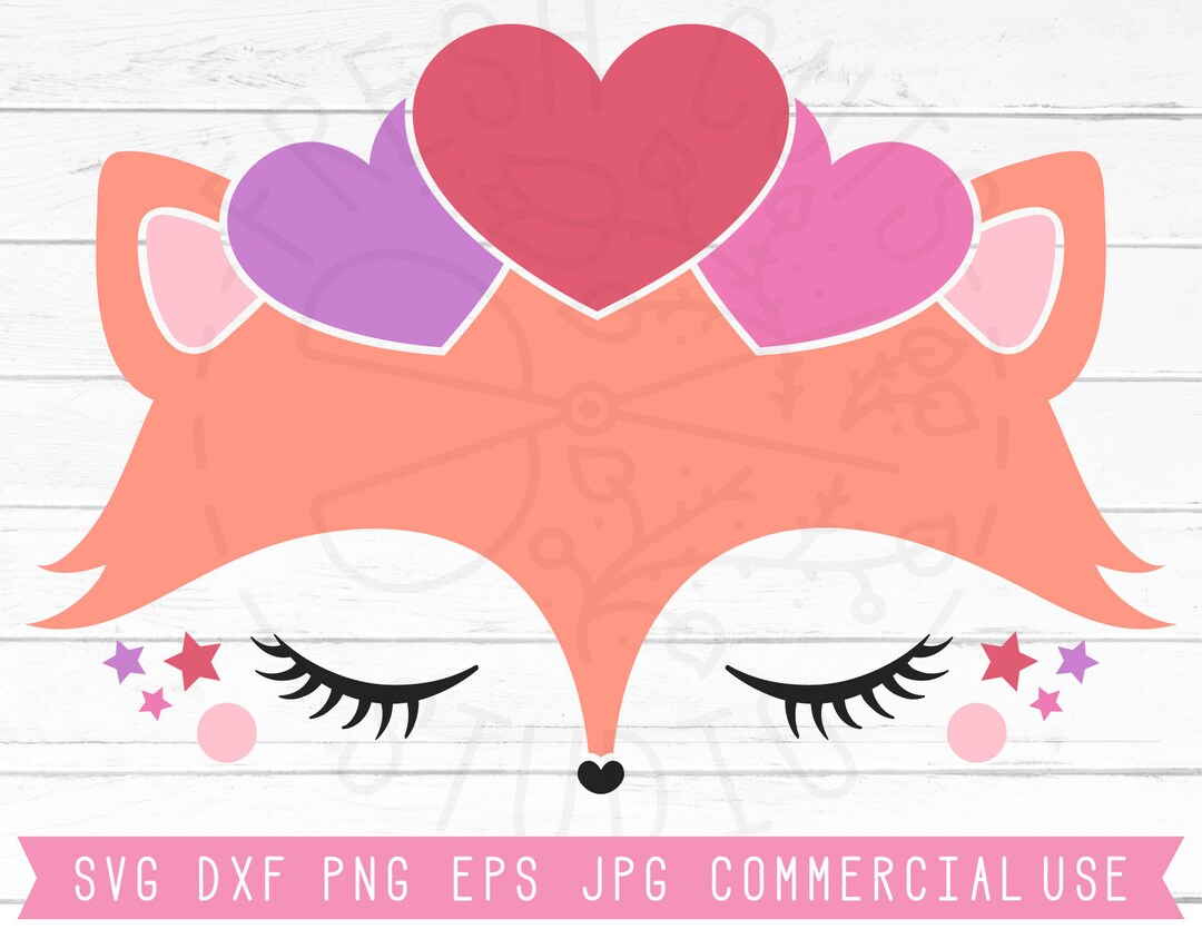 Valentine Fox Face Svg Cut Files for Cricut, Cameo, Silhouette, Hearts ...