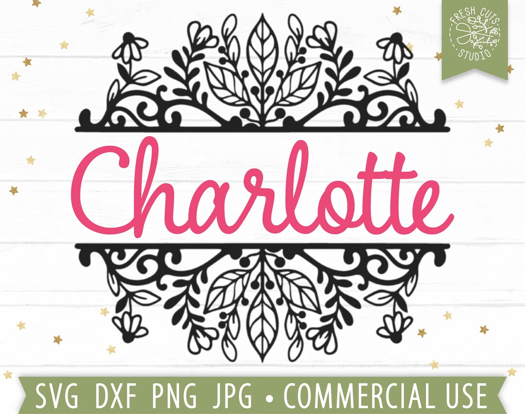 Floral Name Frame SVG, Family Name Split Frame SVG, Floral Border Svg ...