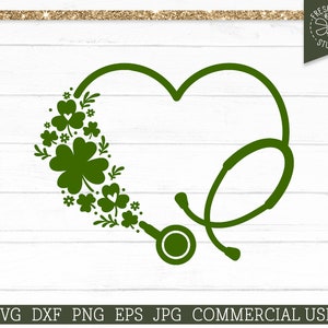 Clover Shamrock Heart Stethoscope SVG for Nurses Doctor St Patricks Day ...