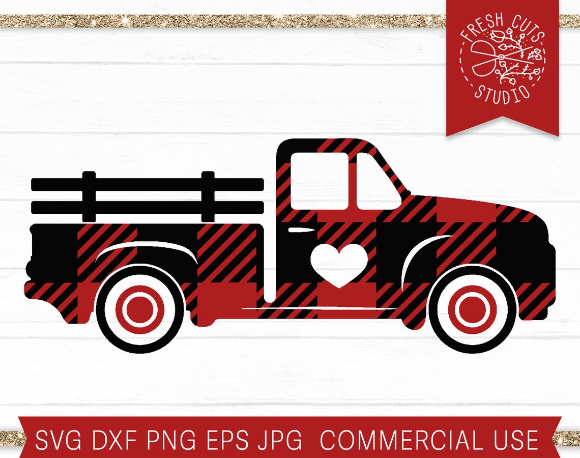Red Valentine Heart Truck SVG Dxf Eps Jpg Dxf Plaid - Etsy