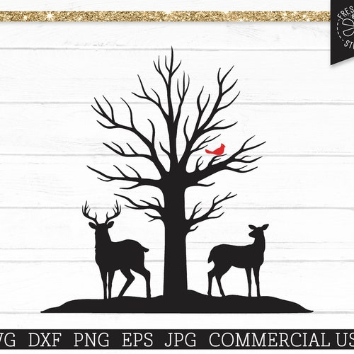 Cardinal SVG Memorial Cut File Deer Under Tree With Cardinal - Etsy