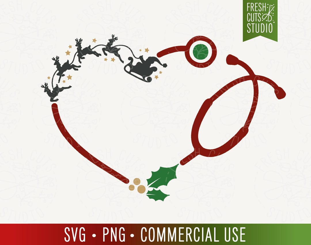 Christmas Nurse SVG Stethoscope Heart Cut File, Santa Stethoscope Png ...