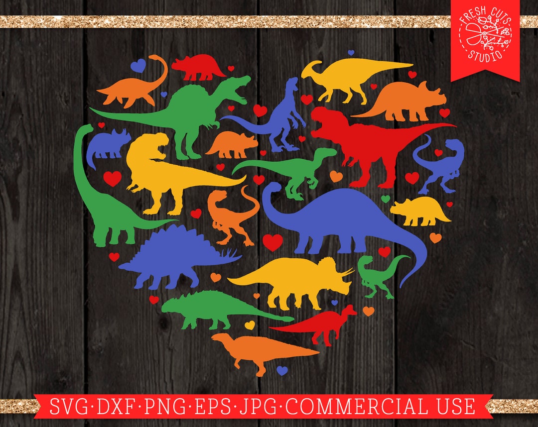 Valentine Dinosaur SVG Heart T-rex Stegosaurus Velociraptor Cut File ...