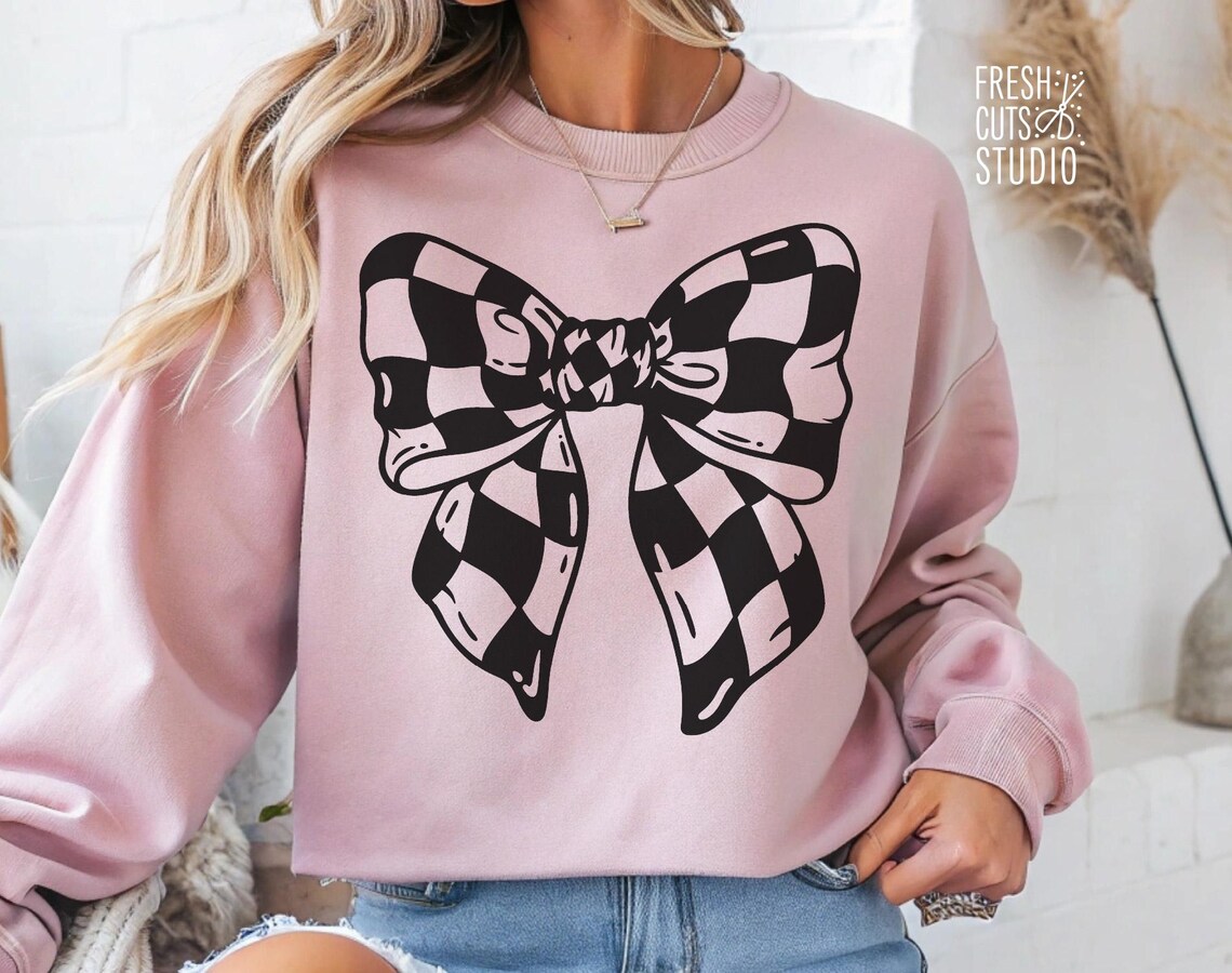 Checkered Bow Svg Cut File for Cricut, Coquette Check Bow, Hand Drawn ...