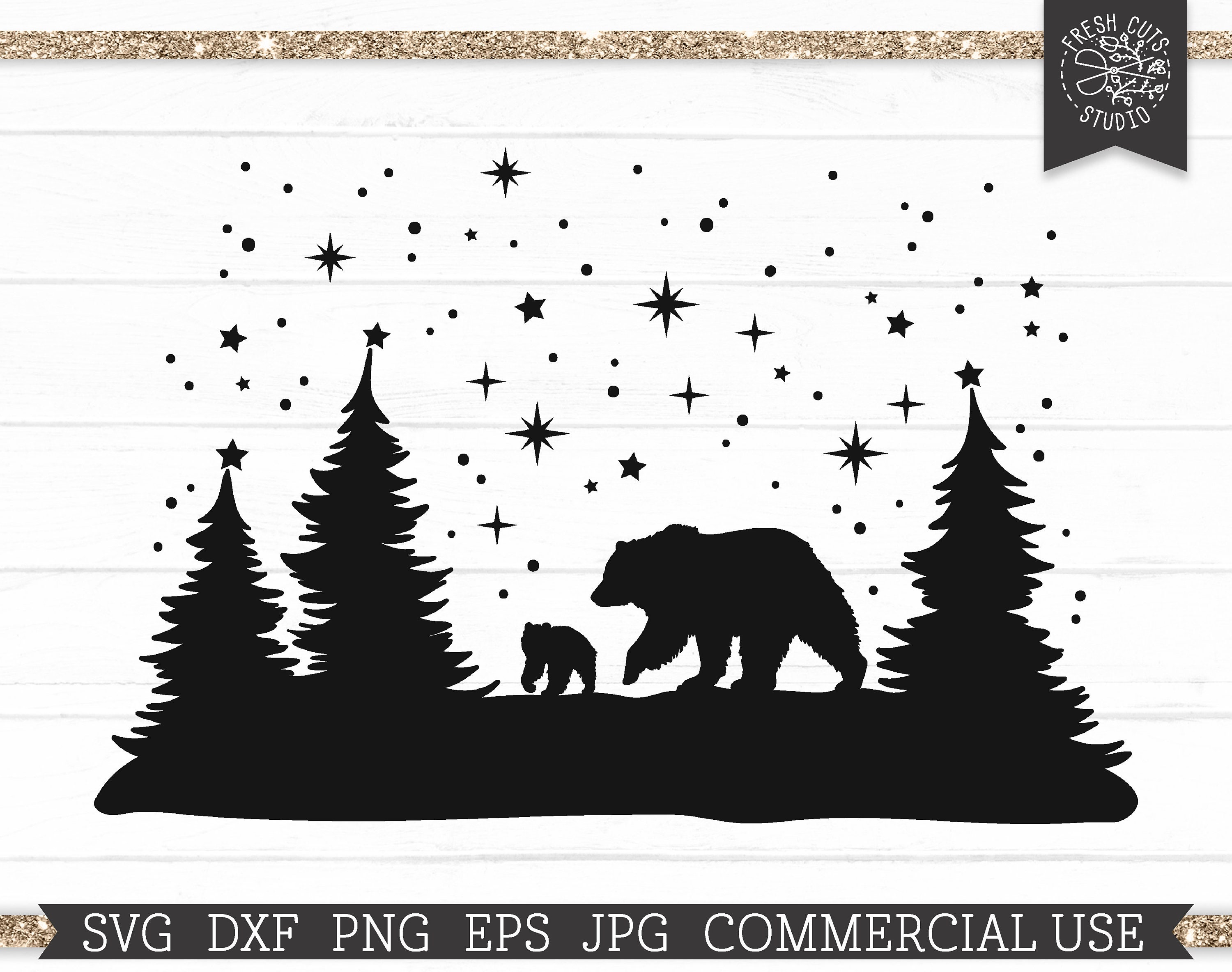 Winter Scene SVG Cut File for Cricut Bear Svg Snowy Woods | Etsy