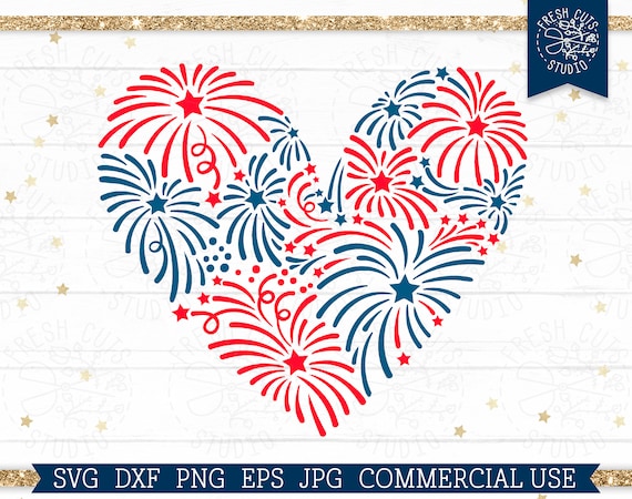 Fireworks Heart SVG 4th of July Stars Cut File for Cricut USA - Etsy