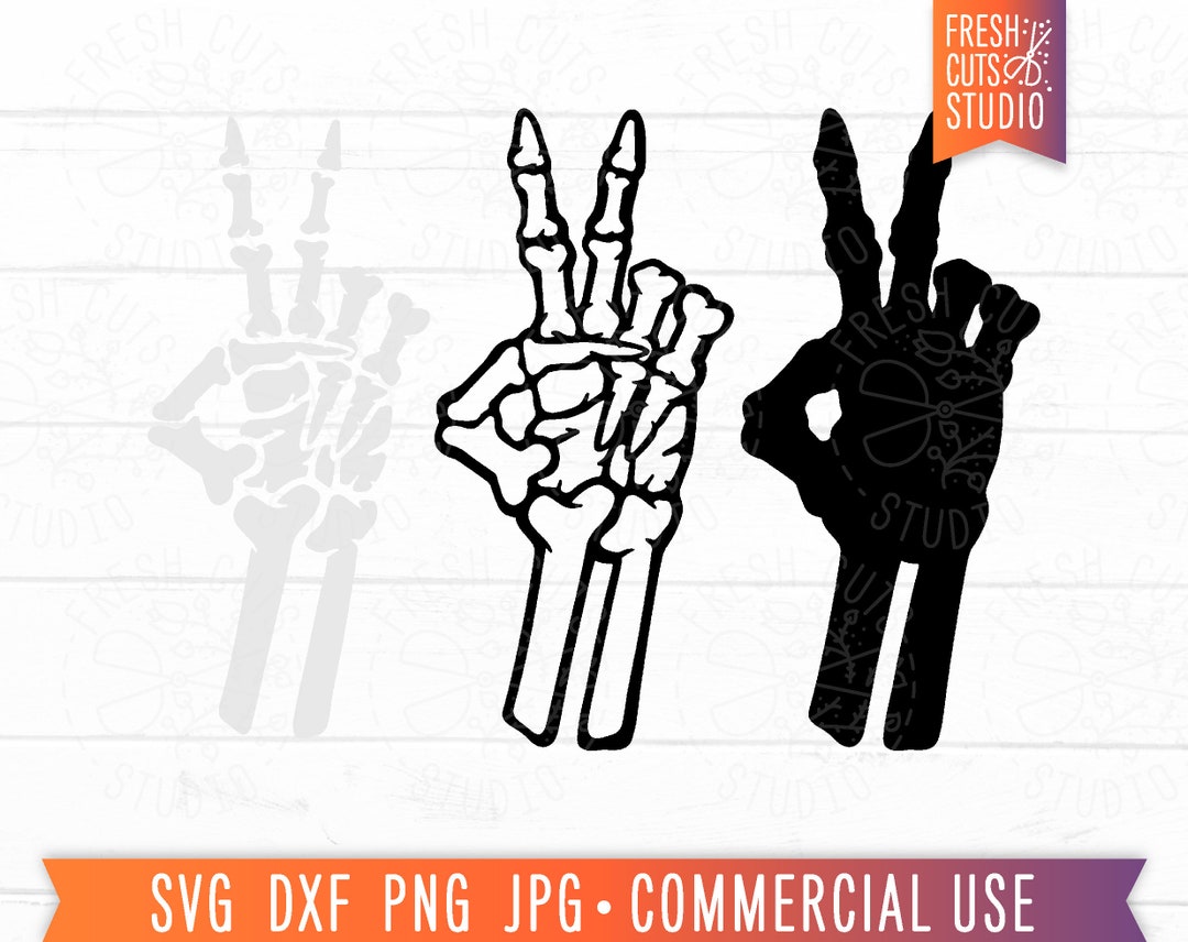 Skeleton Hand SVG Cut File, Layered Halloween Skeleton Peace Sign Hand ...