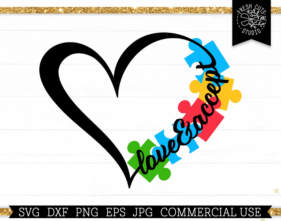 Autism SVG, Love and Accept SVG Cut File, Puzzle Piece Heart, Autism ...