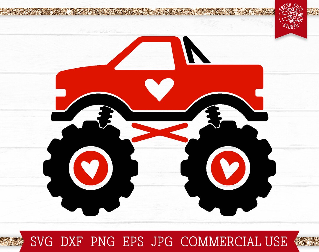 Valentine Monster Truck SVG Cut File, Heart Truck, Happy Valentines Day ...