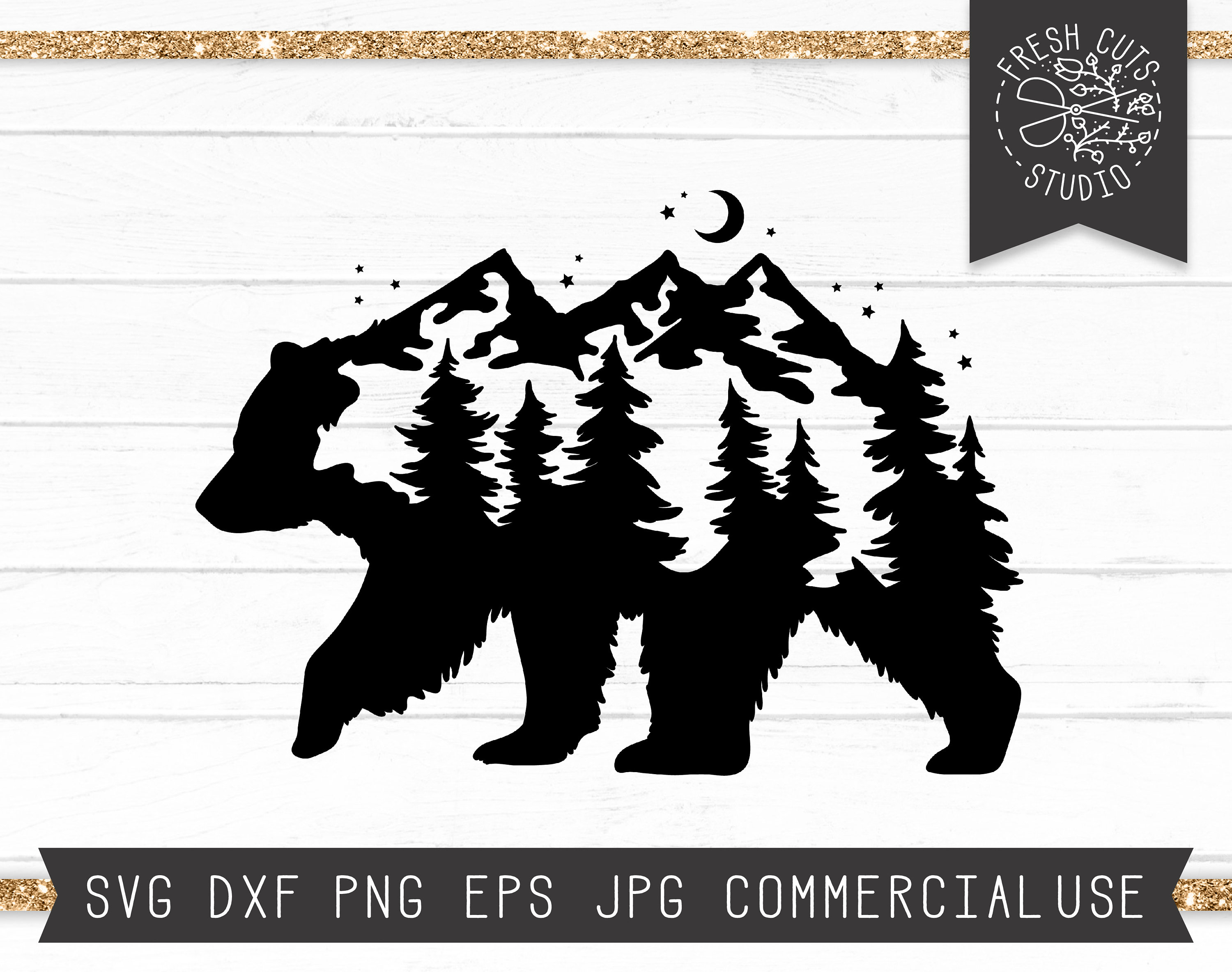 Oso SVG Silueta Oso Bosque svg Oso con árboles Bosque de | Etsy