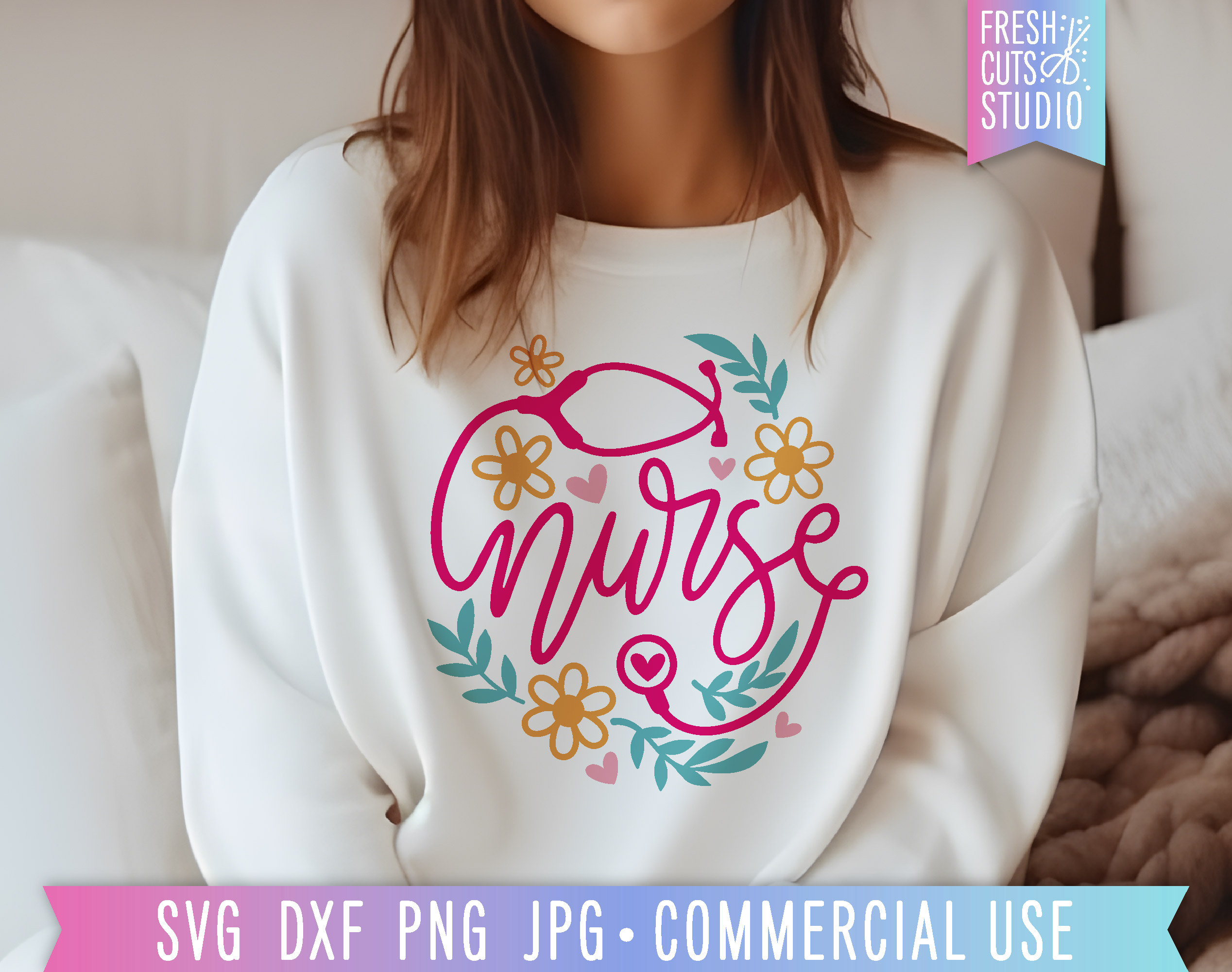 Nurse SVG Stethoscope Cut File, Pretty Nurse Svg, Hand Lettered, Floral ...