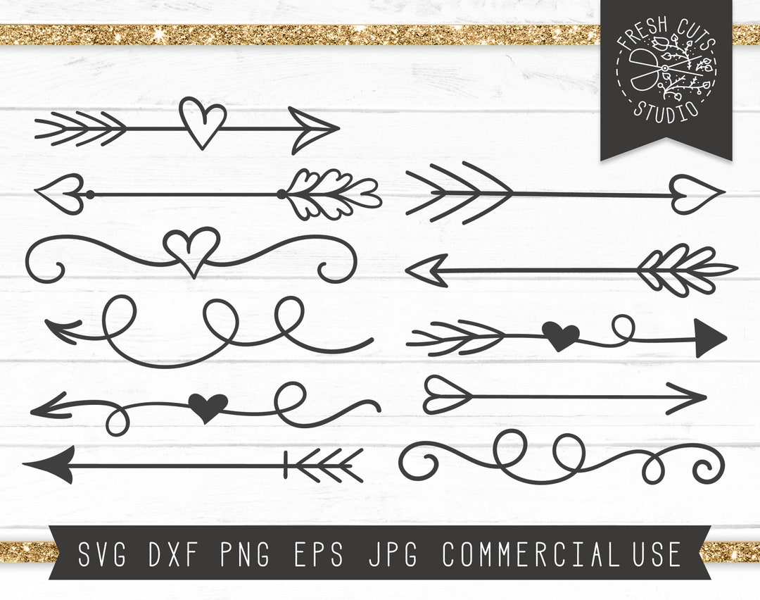 Heart SVG Doodles, Valentine SVG Arrows, Heart Arrow SVG, Flourish Svg ...