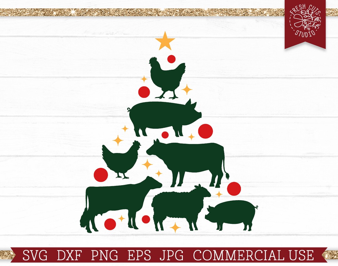 Farm Christmas Tree SVG Cow Pig Chicken Sheep, Farm Animals Tree SVG ...