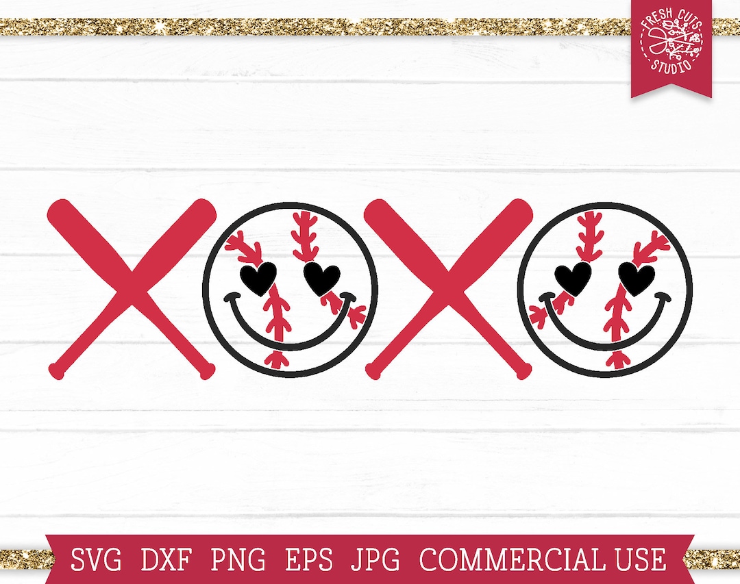 Baseball XOXO SVG Smile Face Cut File for Cricut, Silhouette, Happy ...
