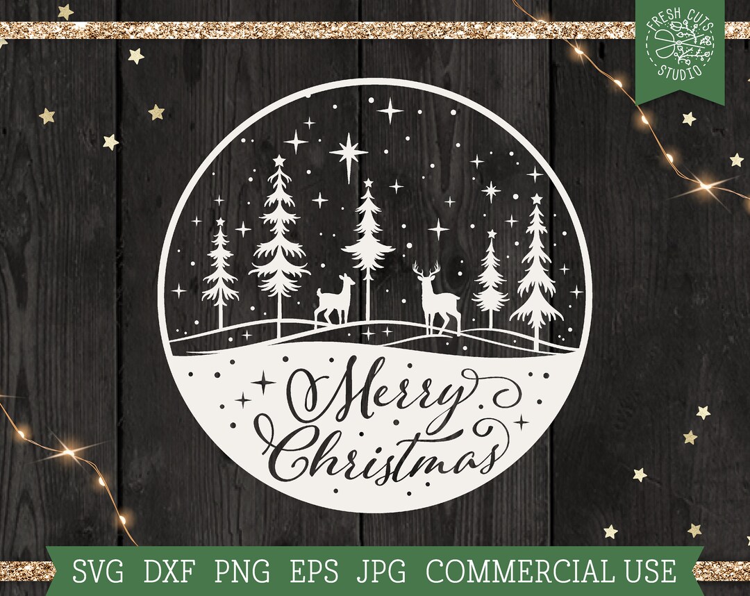 Merry Christmas SVG Snowy Deer Winter Scene Cut File for Cricut ...