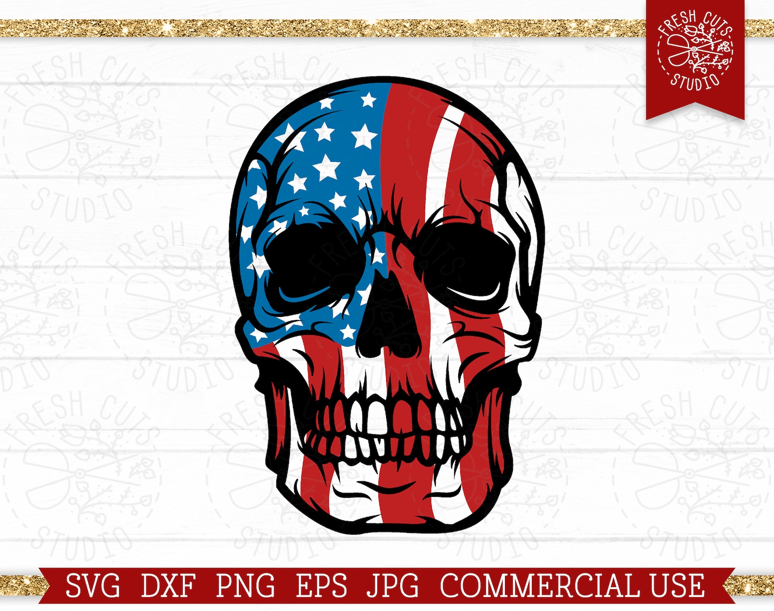 American Flag Skull SVG Cut File for Cricut Silhouette Stars - Etsy