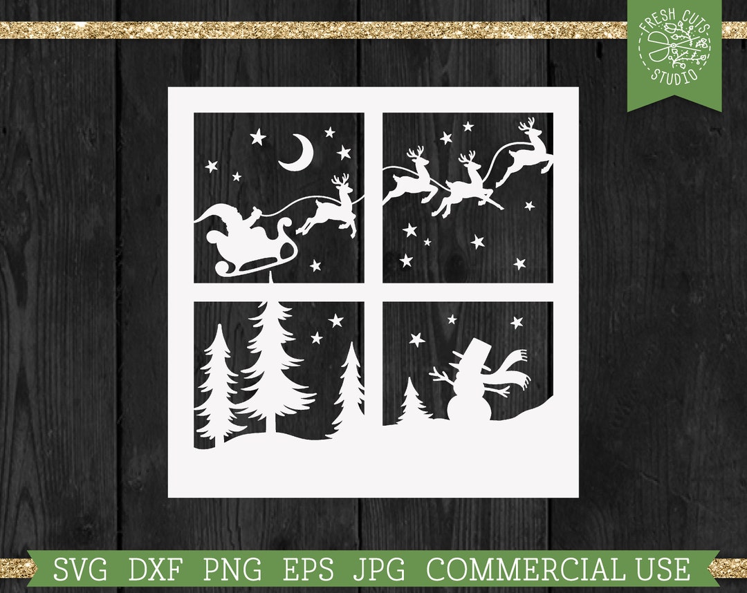 Christmas Night SVG Santa's Sleigh Reindeer Scene, Snowy Winter Scene ...