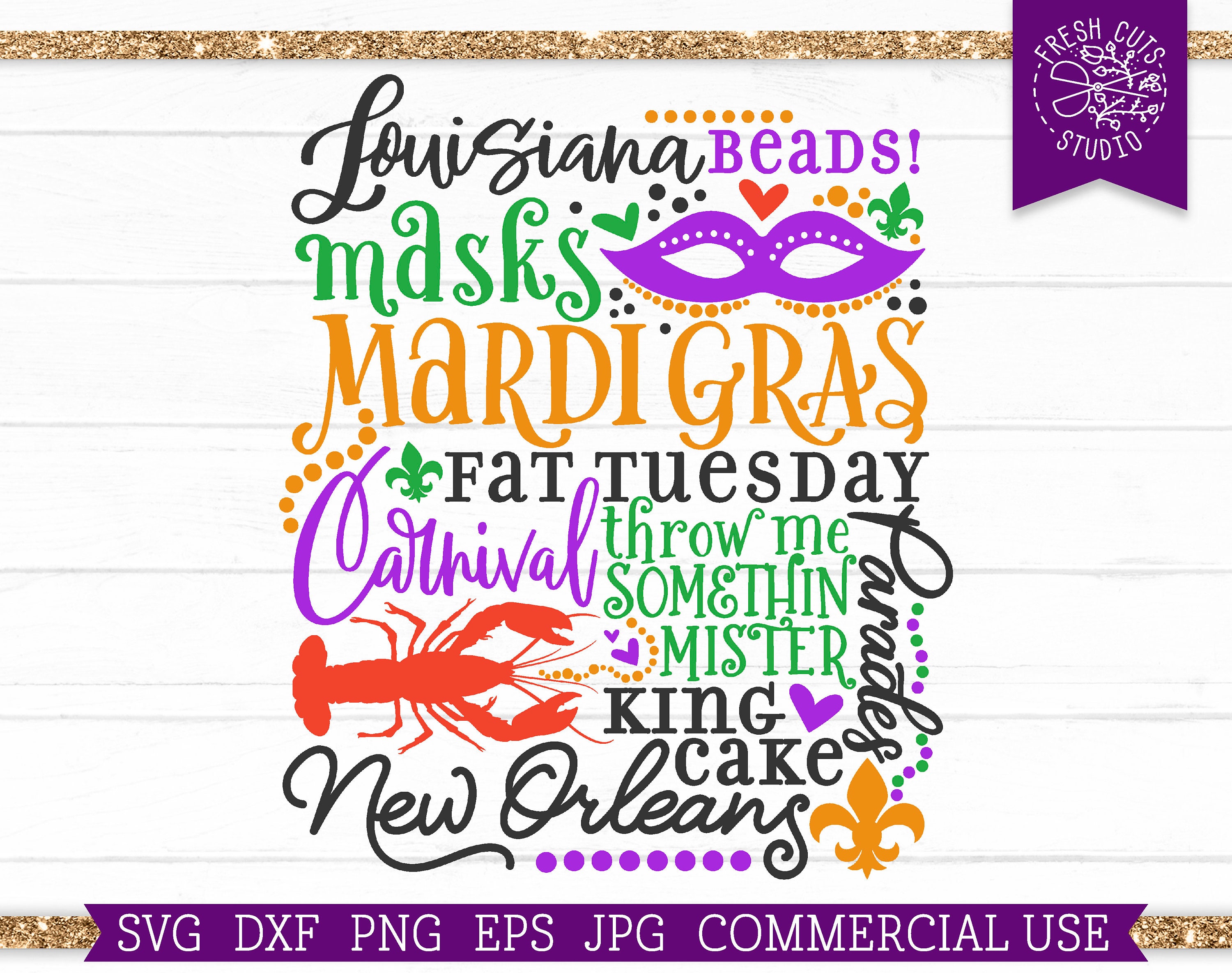 Mardi Gras SVG Fat Tuesday Carnival New Orleans Louisiana Cut | Etsy