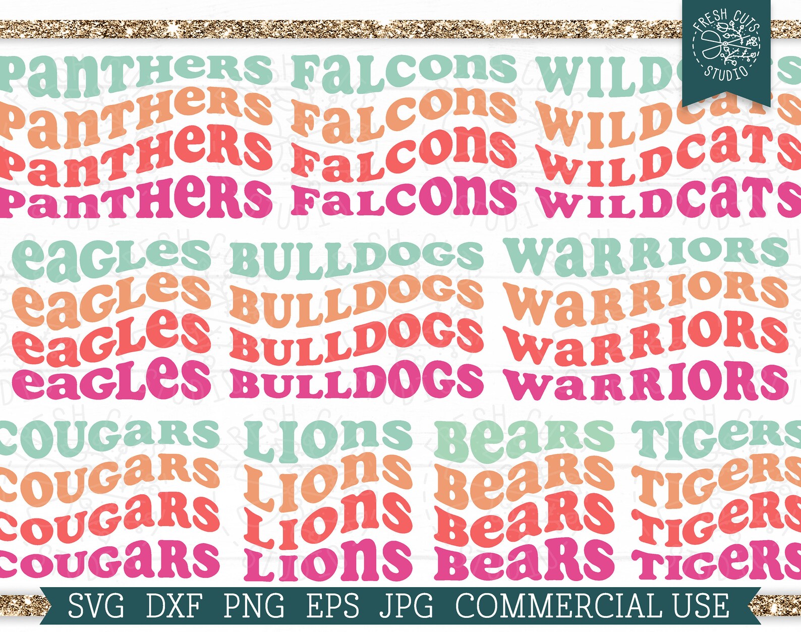 Mascot Sport Names SVG Bundle Wavy Cougars Lions Warrior - Etsy