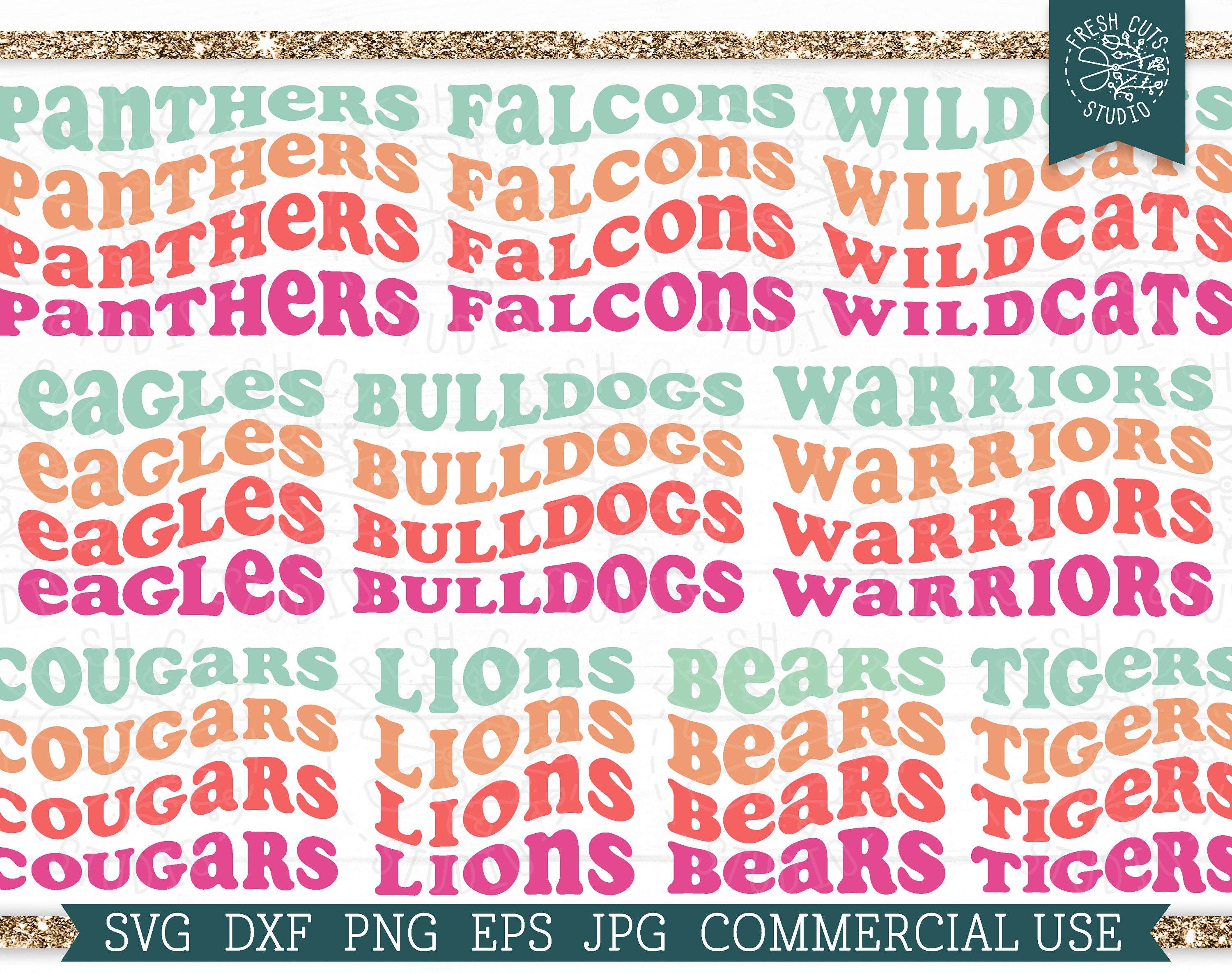 Mascot Sport Names SVG Bundle Wavy Cougars Lions Warrior - Etsy Canada