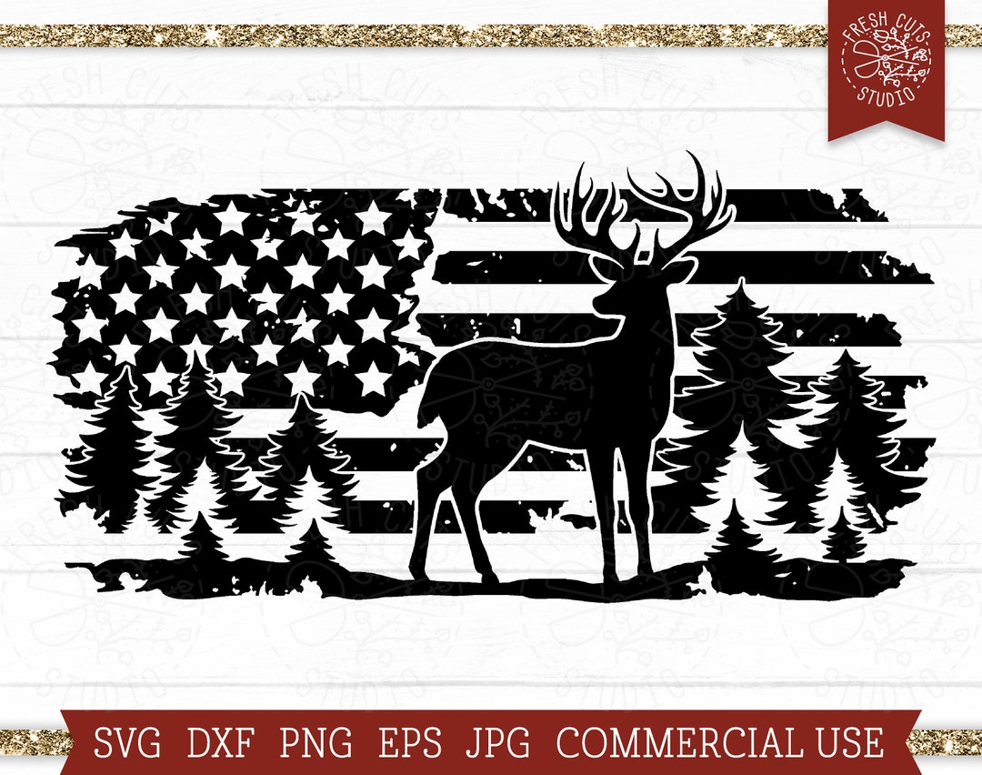 Deer SVG American Flag, Hunting SVG, Distressed Flag Png, Forest SVG ...