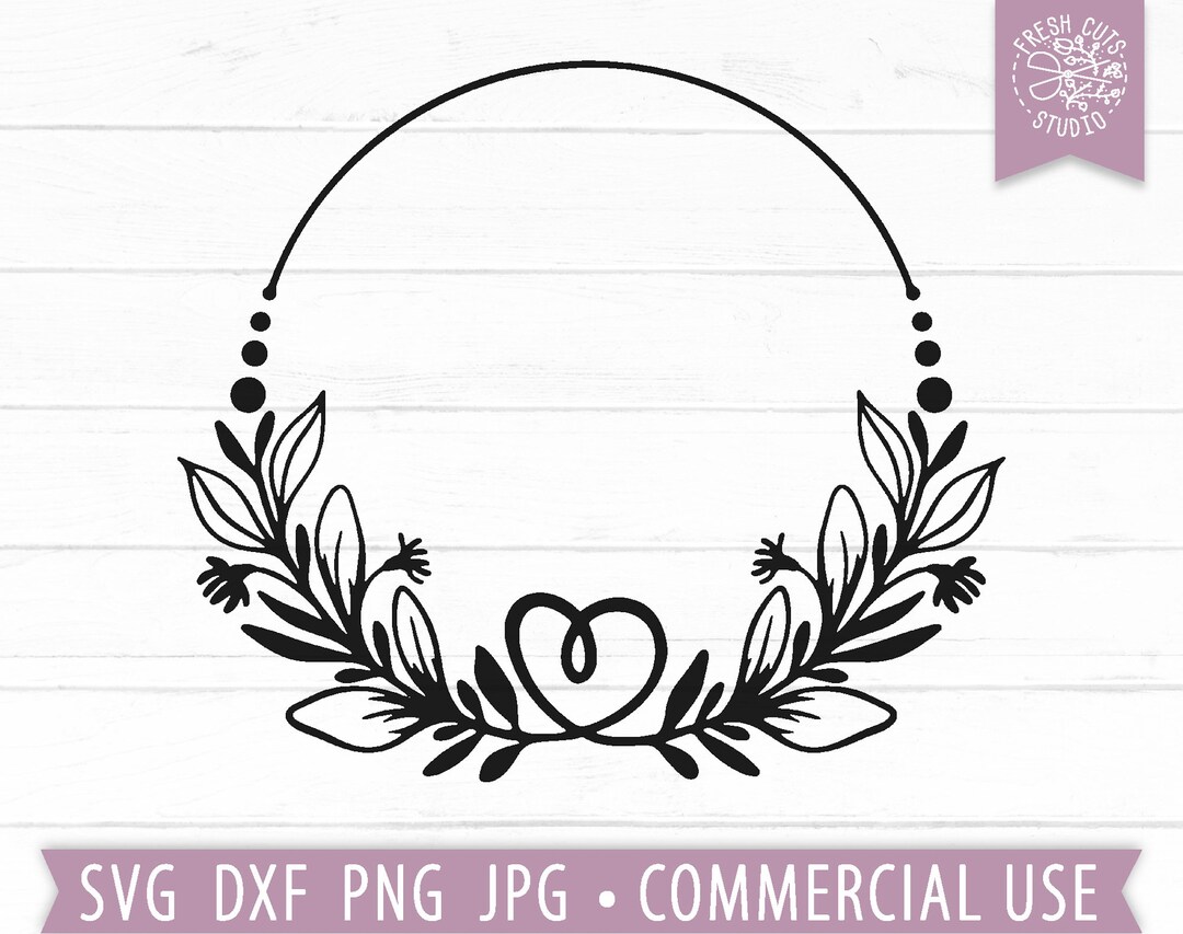 Heart Wreath SVG Cut File, Wedding Monogram Frame PNG, Hand Drawn ...