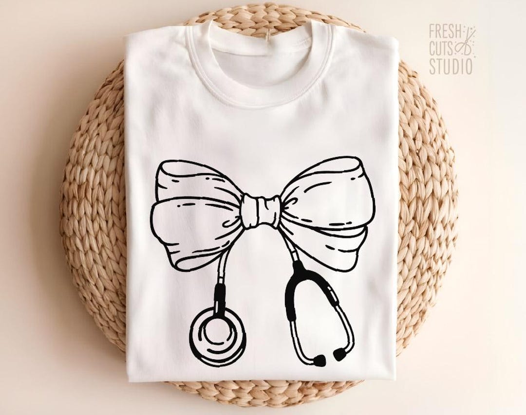 Stethoscope Bow SVG, Hand Drawn Bow Stethoscope Cut File for Cricut ...