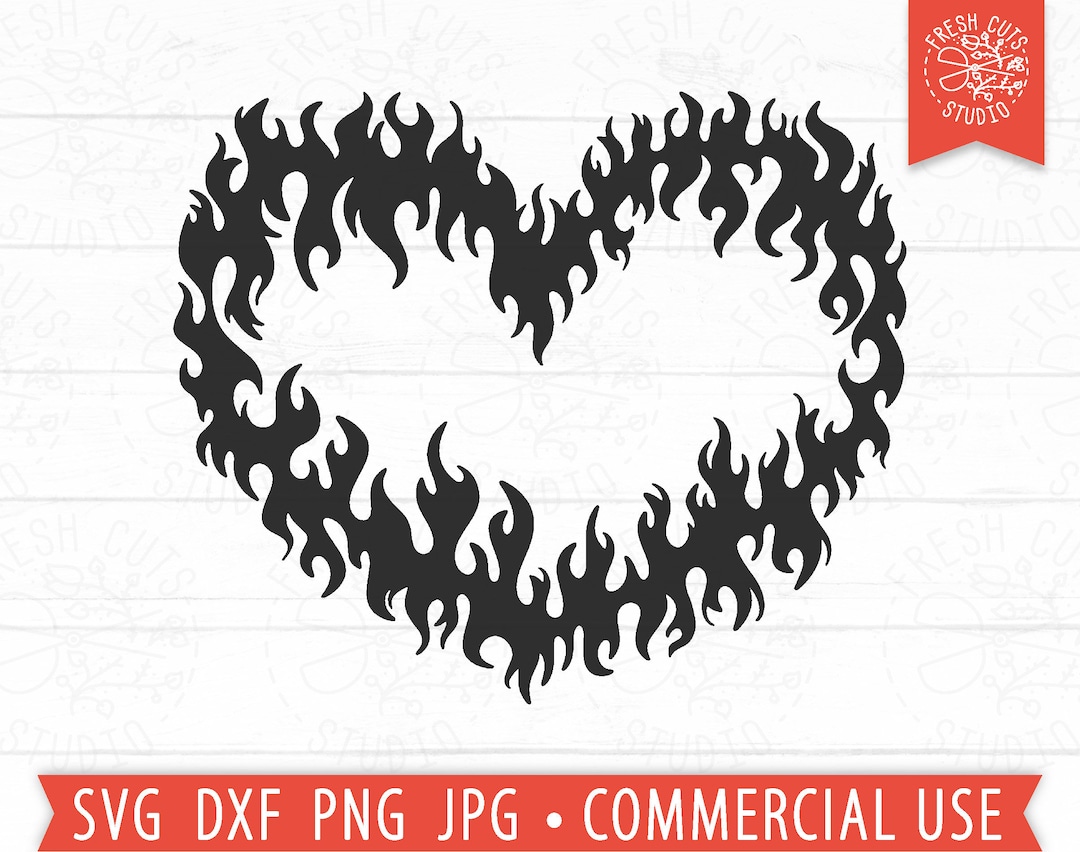 Flame Heart SVG, Fire Heart PNG Clipart Image, Heart on Fire, Trendy ...