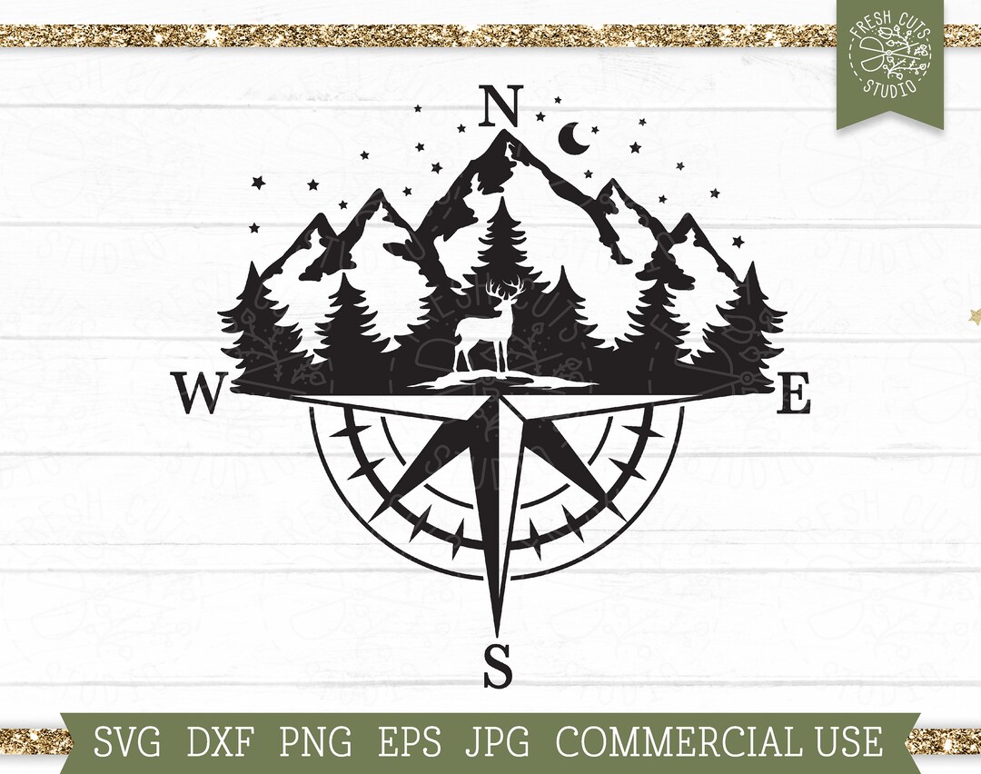 Wilderness Deer SVG Compass Cut File for Cricut, Silhouette, Mountains ...