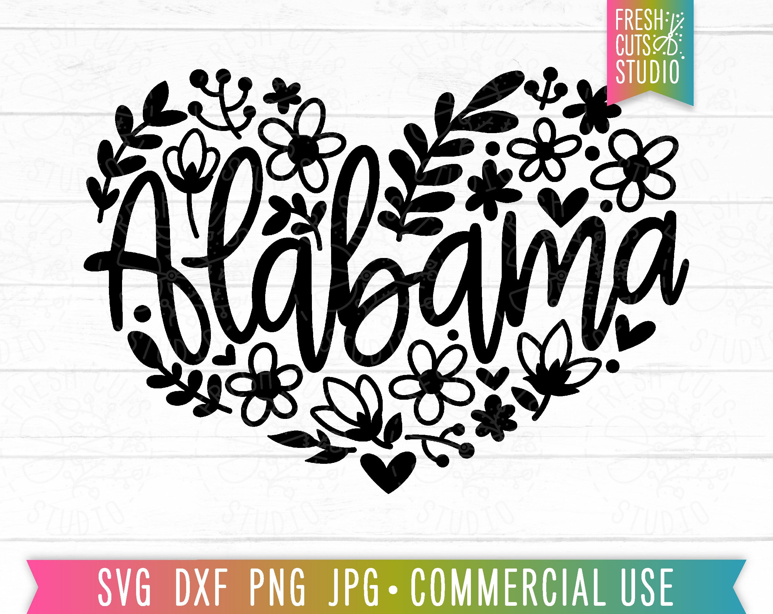 Alabama SVG Cut File, State Name Heart, Floral Alabama PNG, Alabama ...