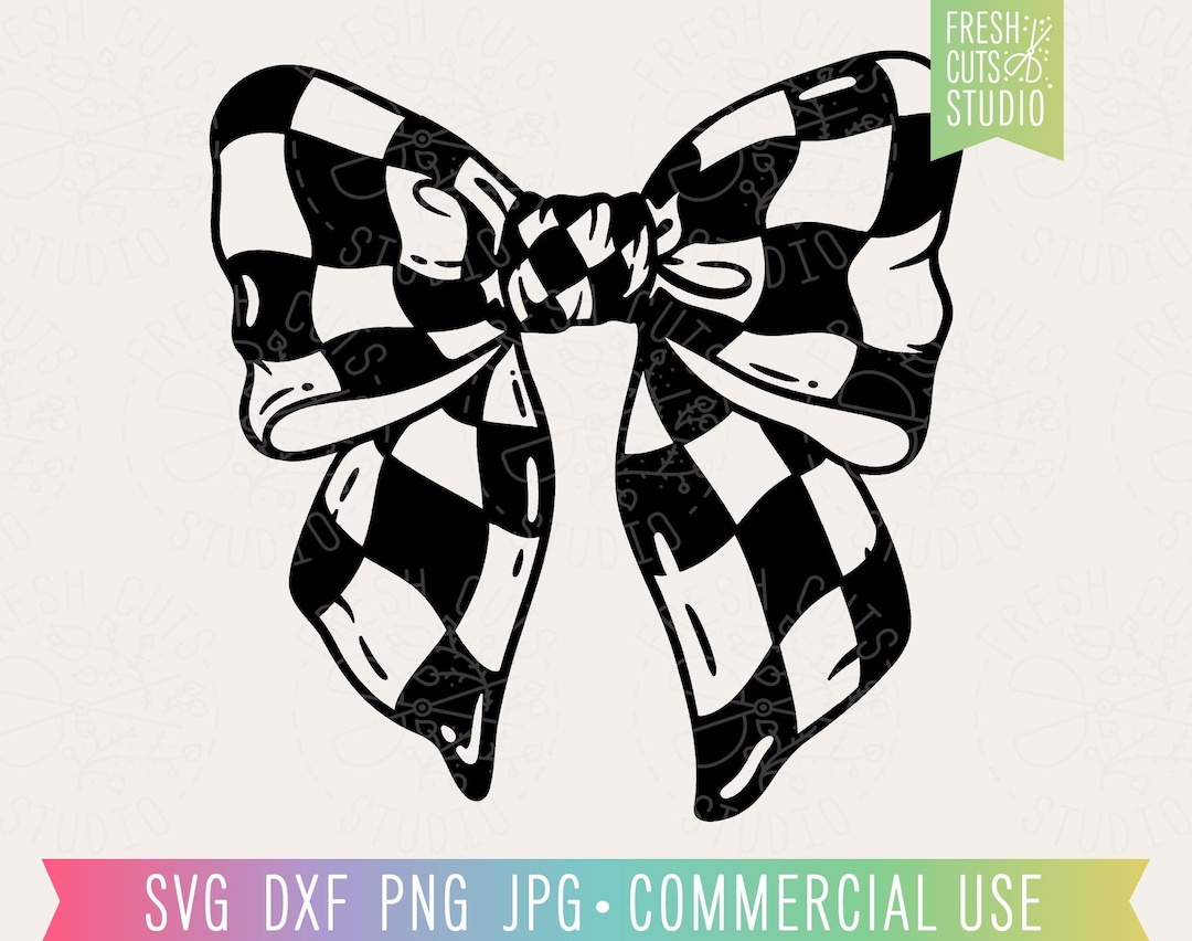 Checkered Bow Svg Cut File for Cricut, Coquette Check Bow, Hand Drawn ...