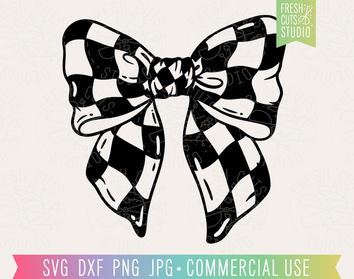 Checkered Bow Svg Cut File for Cricut, Coquette Check Bow, Hand Drawn ...