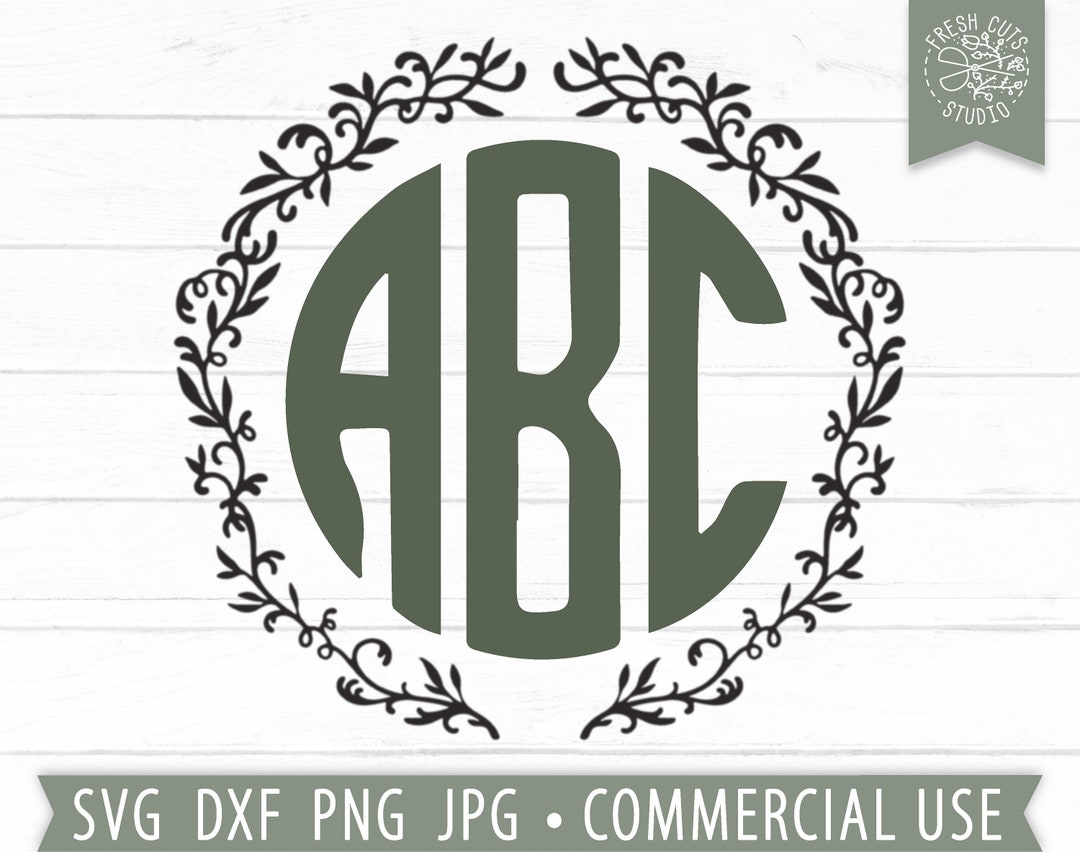 Leafy Monogram Frame SVG, Flower Border, Circle Frame Svg, Laurel ...