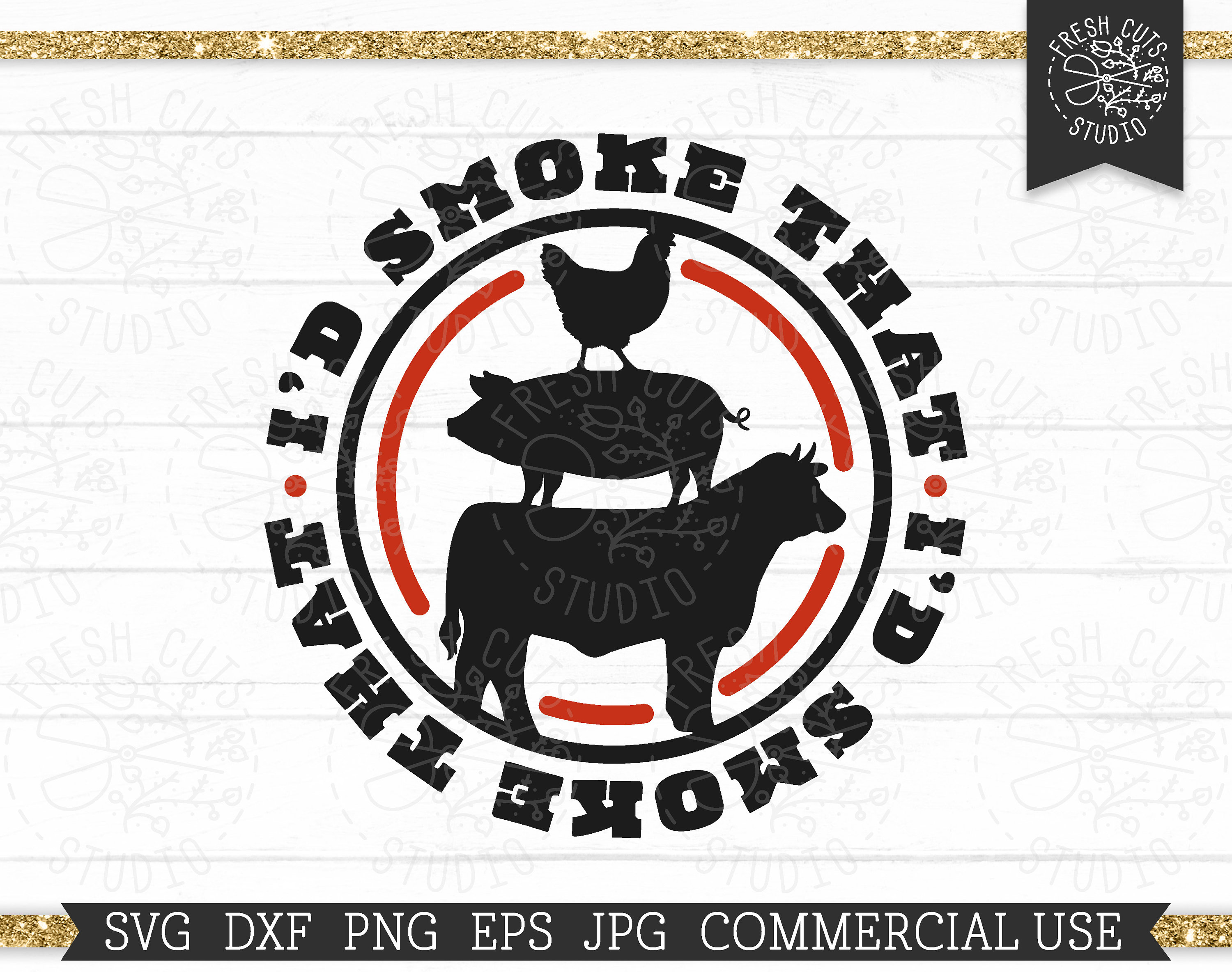 Funny Smoked Meat BBQ SVG Saying, Cow Beef Chicken Pork Cut File for ...