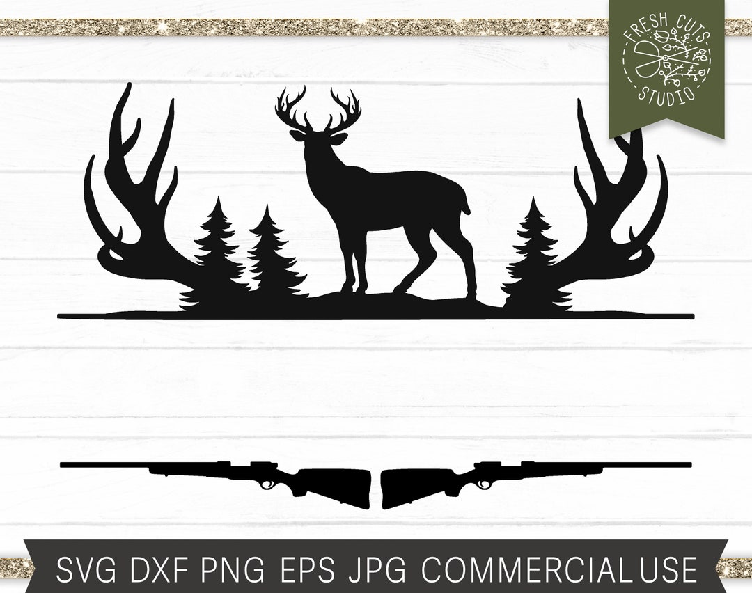 Deer Hunting Frame SVG, Deer Svg, Hunting Svg, Rifle Svg, Pine Tree ...