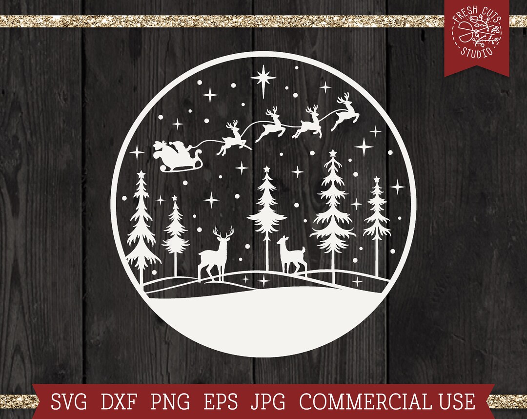 Christmas Deer SVG Scene Cut File for Cricut, Silhouette, Snowy Deer ...