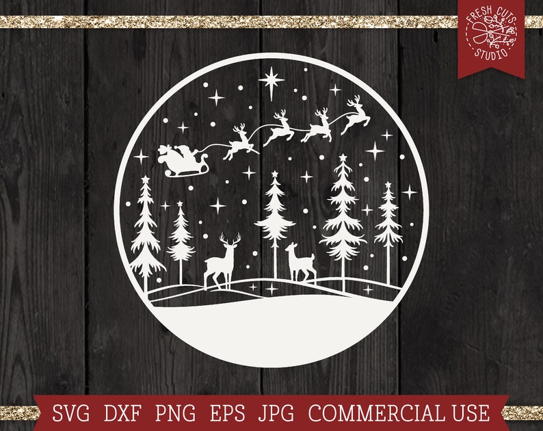 Christmas Deer SVG Scene Cut File for Cricut, Silhouette, Snowy Deer ...