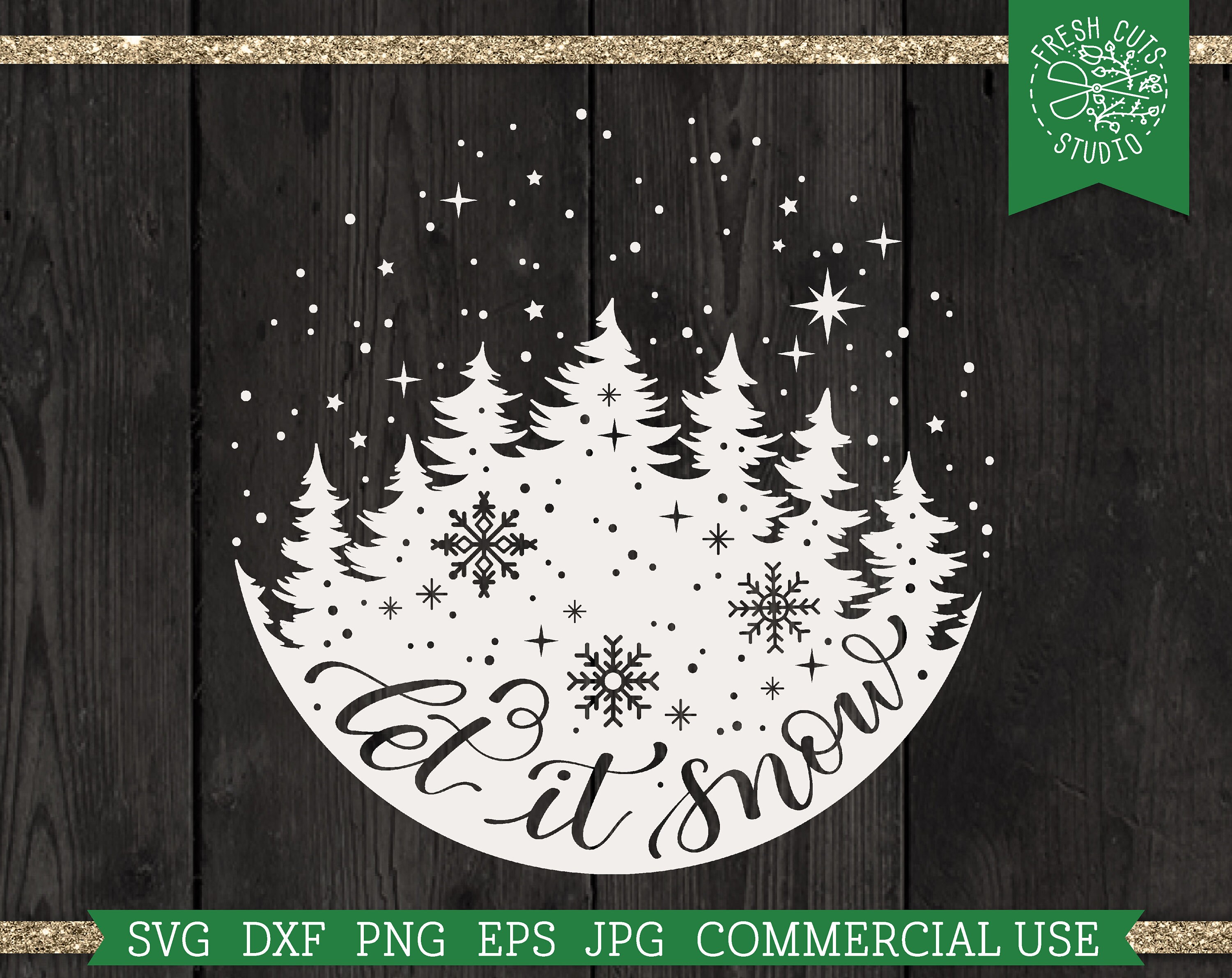 Let It Snow SVG Pine Trees With Snow Cut File Snowy Winter - Etsy