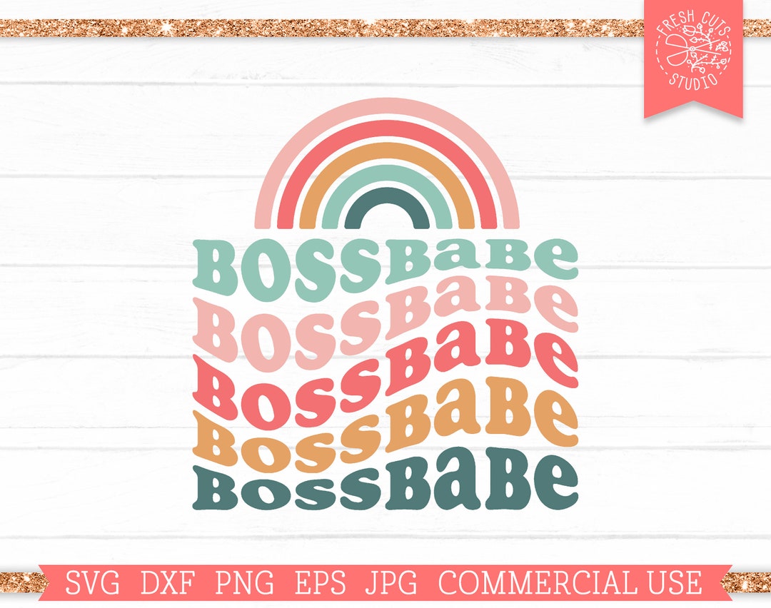 Boss Babe SVG Boho Rainbow Cut File, Wavy Letters, Groovy Mama Svg, Mom ...