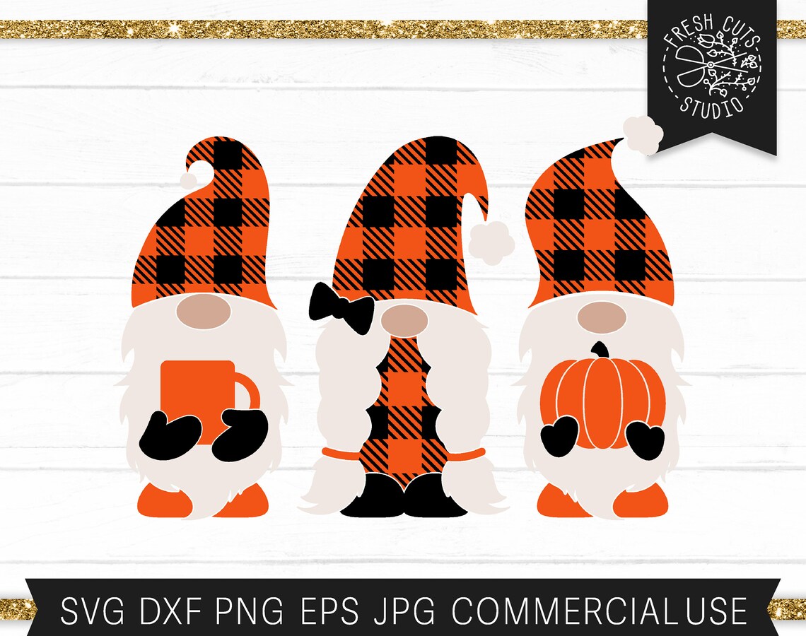 Halloween Gnomes SVG Cut File for Cricut, Orange Plaid Gnome Clipart ...