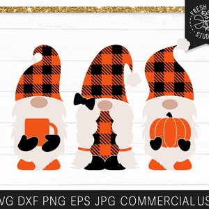 Halloween Gnomes SVG Cut File for Cricut, Orange Plaid Gnome Clipart ...