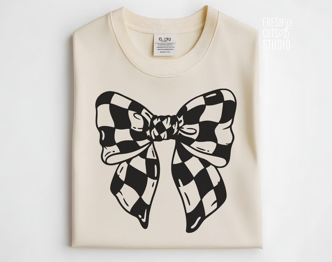 Checkered Bow Svg Cut File for Cricut, Coquette Check Bow, Hand Drawn ...